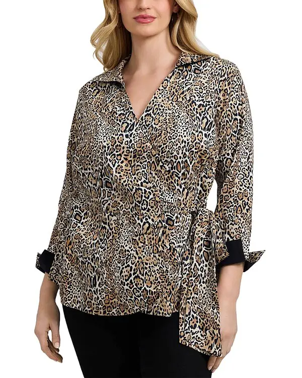 Foxcroft Salina Animal Print Blouse - Brown Multi
