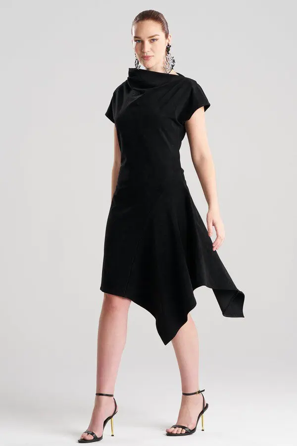 Natori Vegan Luxe Suede Asymmetric Dress - Black
