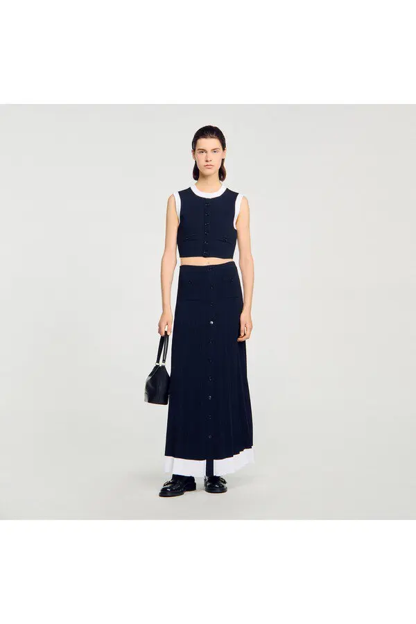 Sandro Two-tone Cropped Knit Top - Blue / Navy