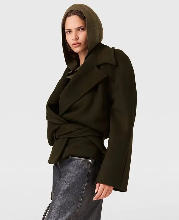 Stella McCartney Cropped Belted Trench Jacket - Dark Khaki