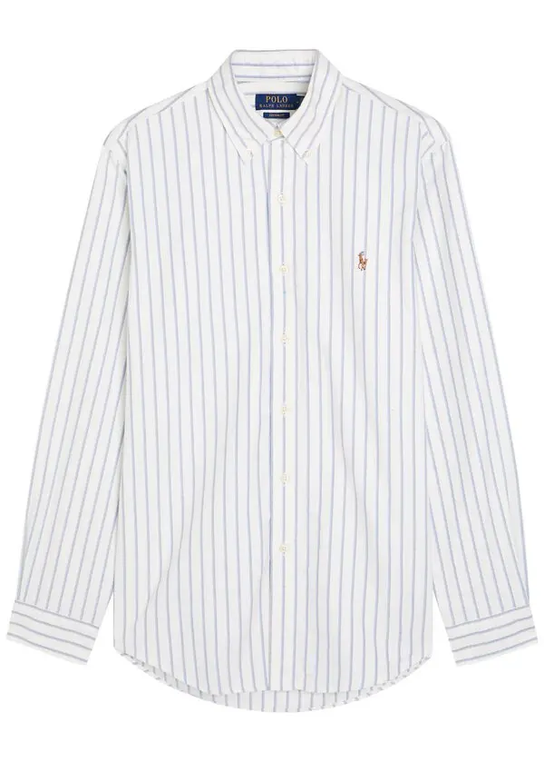 Ralph Lauren Oxford Striped Cotton Shirt - White And Blue