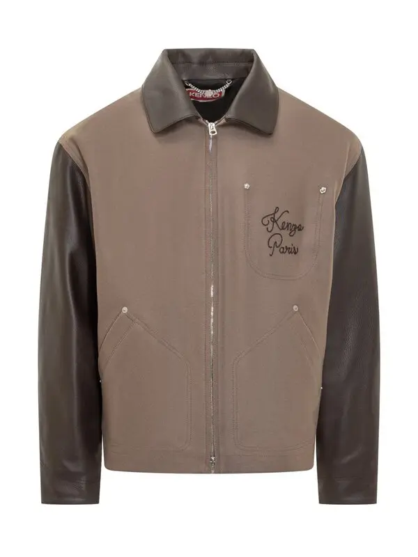 Kenzo Two-tone Leather And Fabric Bomber Jacket - Multicolor