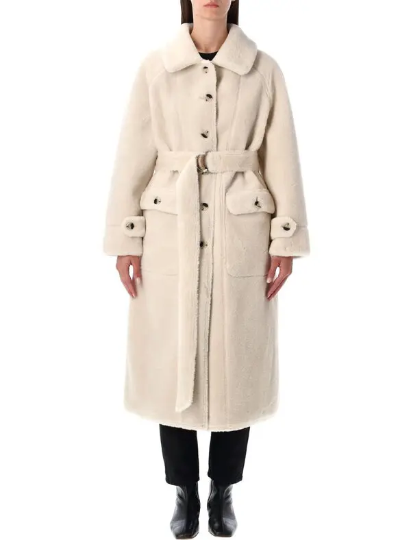 URBANCODE Reversible Faux Fur Belted Coat - Rice Beige