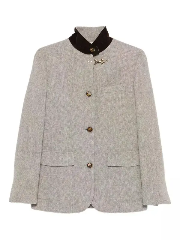 FAY Herringbone Velvet-collared Jacket
