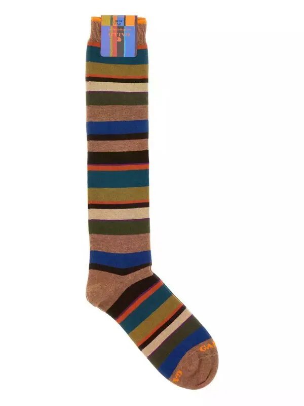 GALLO Striped Stretch Cotton Knee-high Socks - Brown