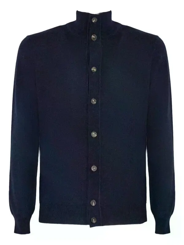KANGRA Turtleneck Button Front Cardigan - Blue