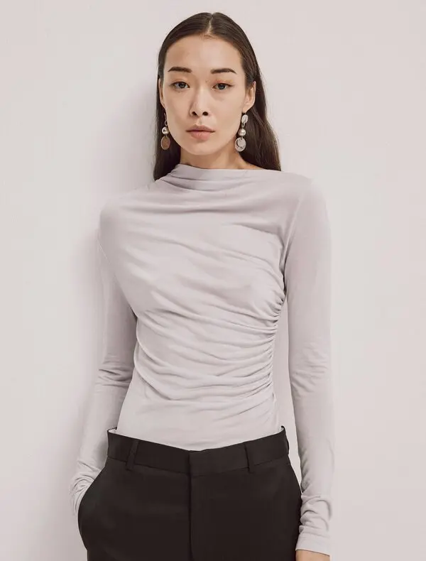 NINETY PERCENT Iphis Draped Long Sleeve Top - Lavendula