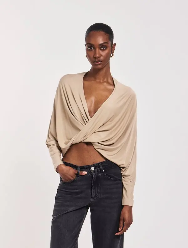 NINETY PERCENT Harper Twist Front Top - Taupe