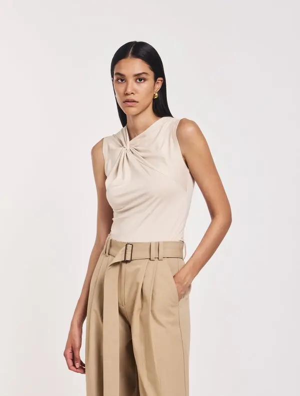 NINETY PERCENT Sadie Twist Shoulder Top - Enoki Mushroom