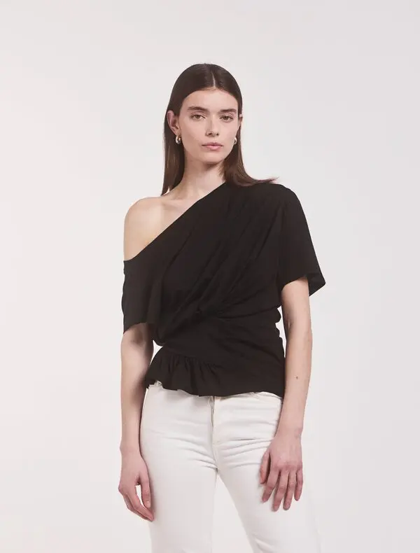 NINETY PERCENT Agathi Draped Top - Black