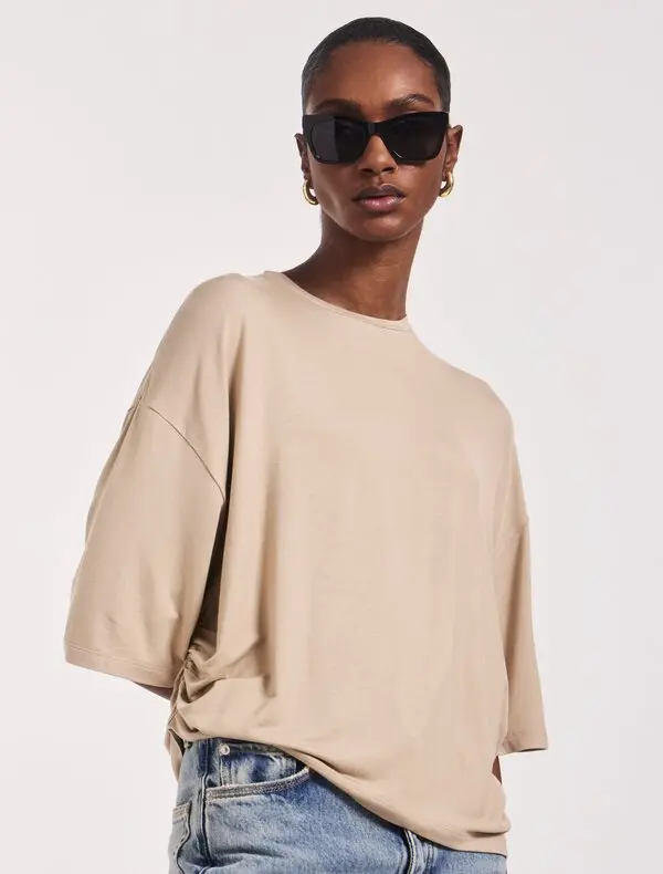 NINETY PERCENT Aria Ruched Tee In Micromodal