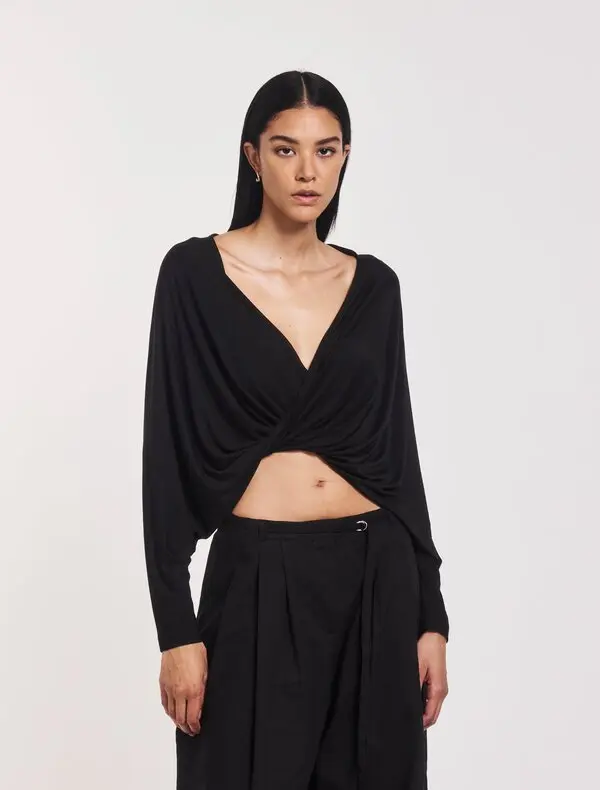 NINETY PERCENT Harper Twist Front Micromodal Top - Black