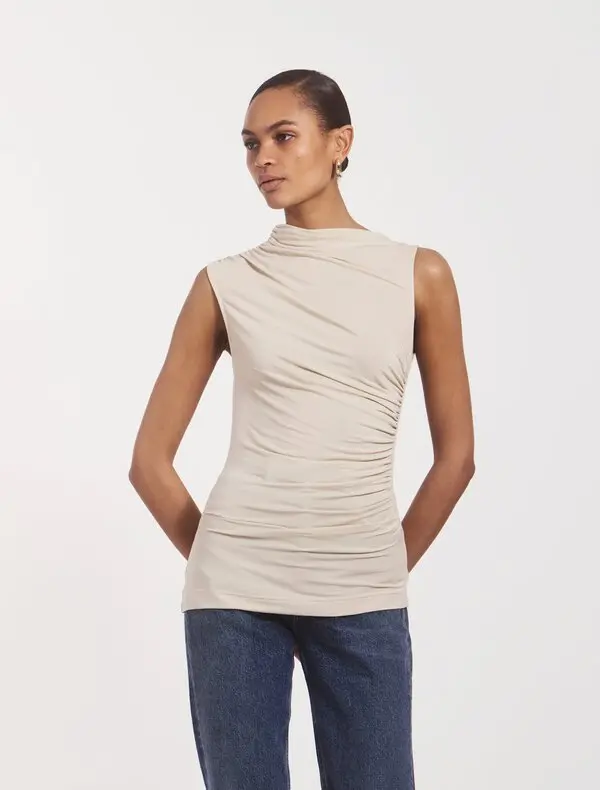 NINETY PERCENT Lui High Neck Top - Enoki Mushroom