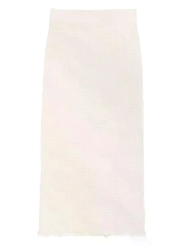 ALLUDE Textured Frayed-hem Midi Skirt