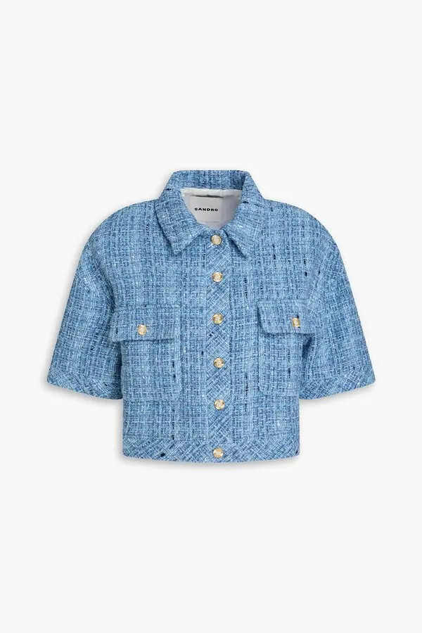 Sandro Cropped Metallic Tweed Jacket