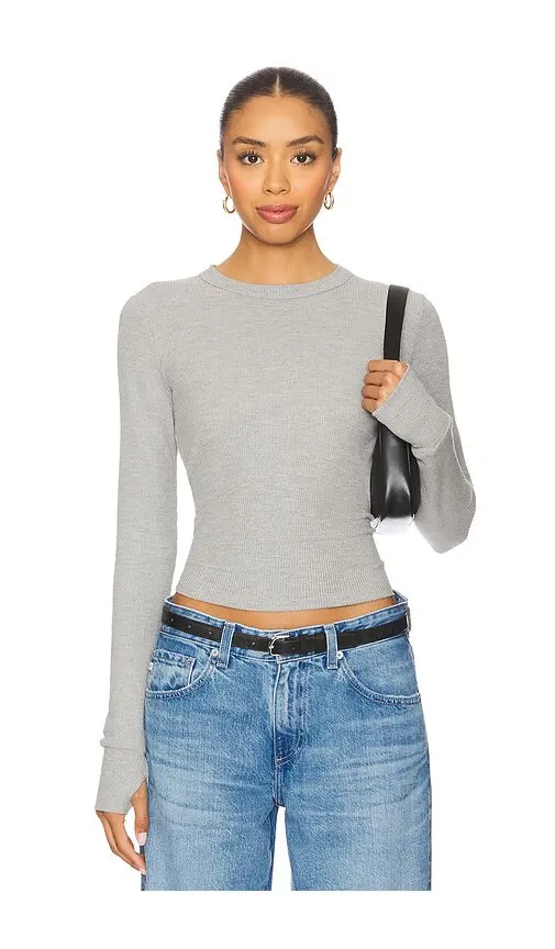 Michael Lauren Axl Long Sleeve Crop Fitted Top