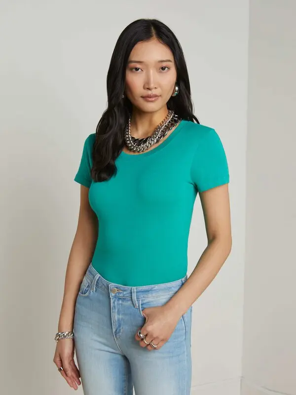 L'Agence Cory Cotton Scoopneck T-shirt - Bright Jade