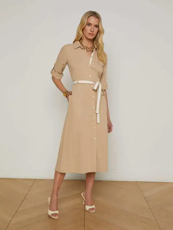 L'Agence Malika Linen-Blend Shirt Dress In Almond/Ivory - 40% Off |  Editorialist