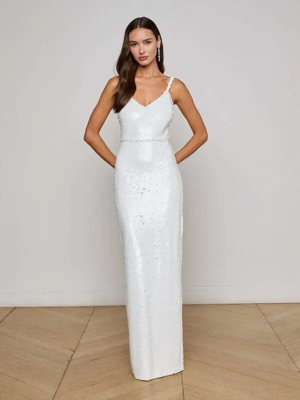 L'Agence Karma Sequin Maxi Dress - White Sequin