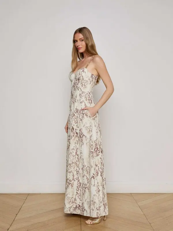 L'Agence Sutton Beaded Strap Maxi Dress - Light Sage Multi Desert Snake
