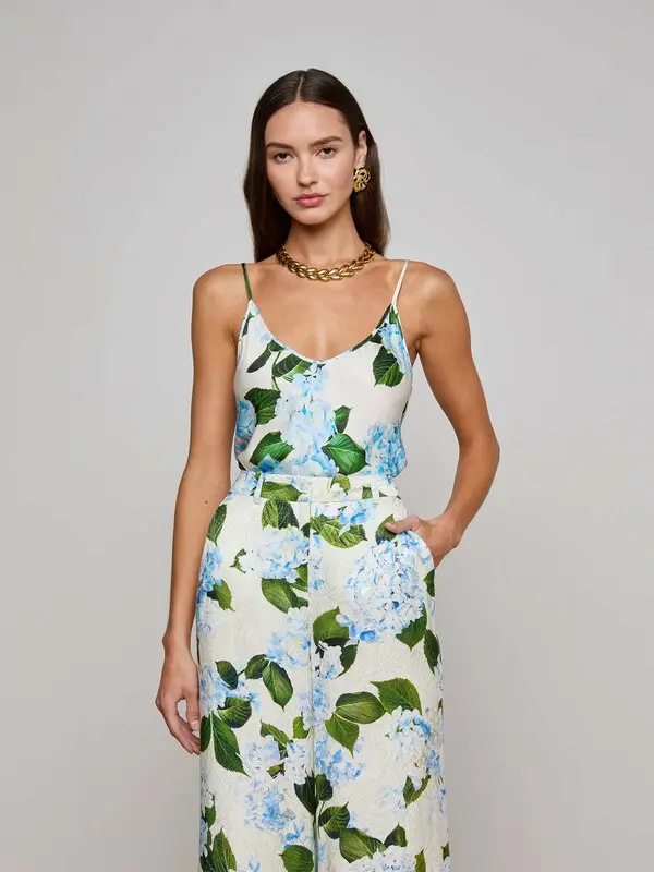 L'Agence Lexi Satin Camisole - Ivory/light Blue Large Hydrangea