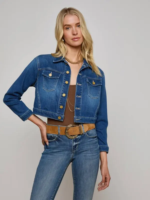 L'Agence Koda Cropped Denim Jacket - Kaplan