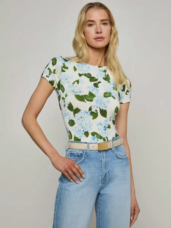 L'Agence Ressi Fitted T-shirt - Ivory/light Blue Hydrangea
