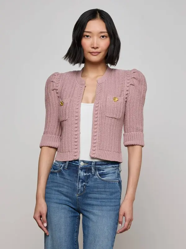 L'Agence Delilah Cropped Cardigan - Light Mauve/gold