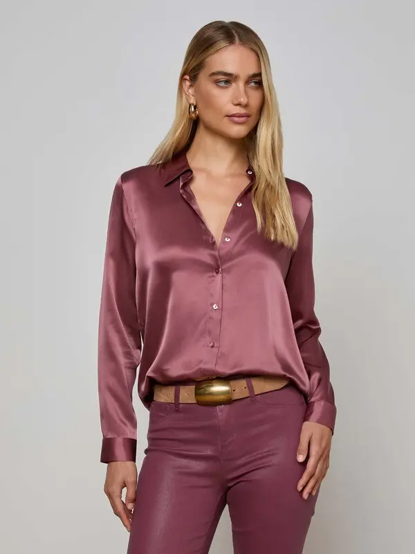 L'Agence Tyler Silk Blouse Top - Dark Mauve