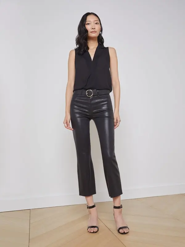 L'Agence Kendra Coated Cropped Flare Jean - Noir Coated