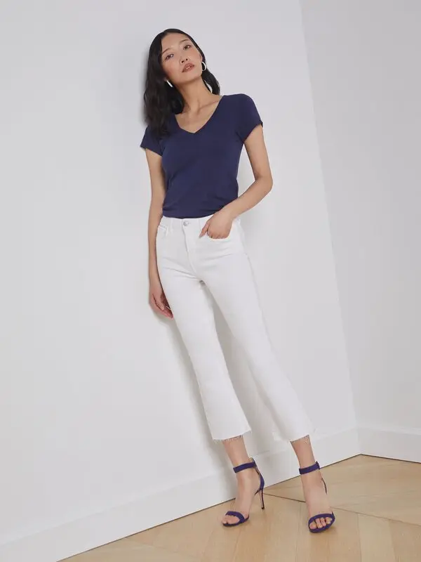 L'Agence Kendra Cropped Flare Jean - Blanc
