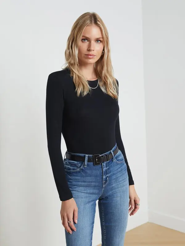 L'Agence Tess Long Sleeve T-shirt - Black Micro Modal
