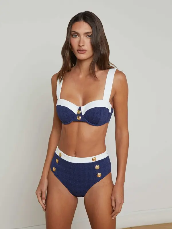 L'Agence Alexandria Bikini Top - Marine/white/gold Buttons