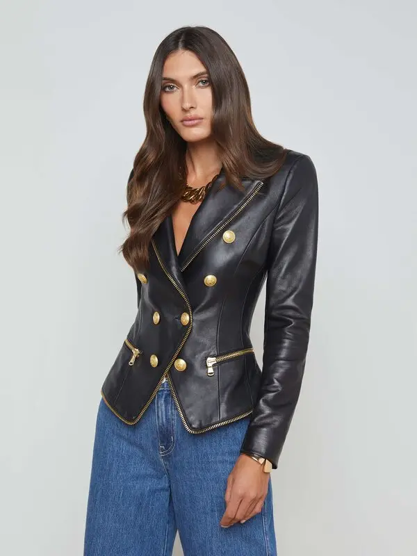 L'Agence Ottilie Leather Blazer