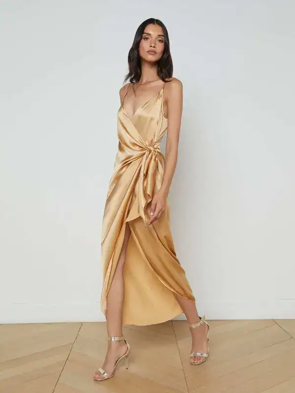 L'Agence Amilia Silk Wrap Dress In Latte - 40% Off | Editorialist