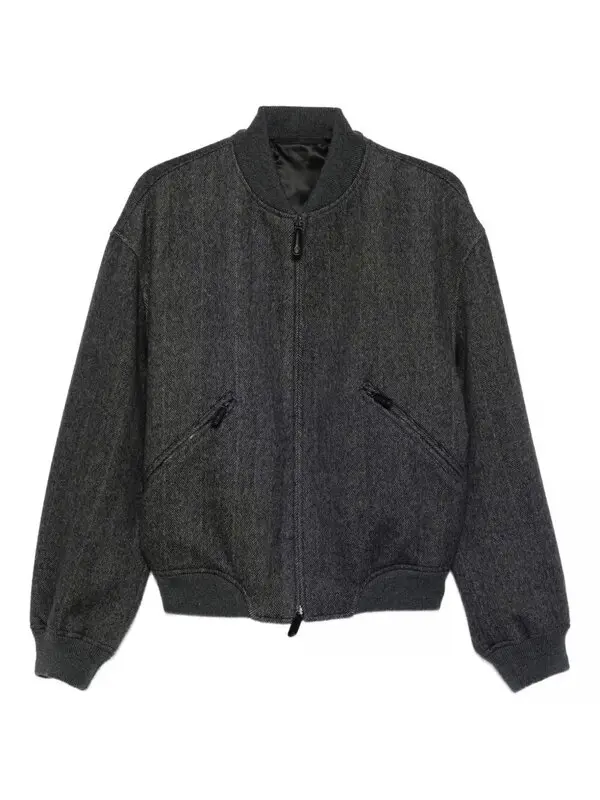 Giorgio Armani Herringbone Zip-front Bomber Jacket - Grey