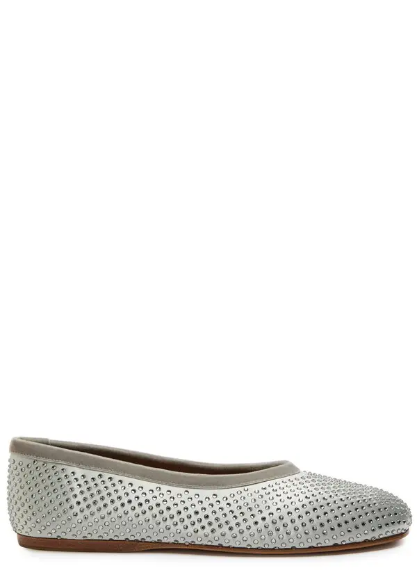 FORTE_FORTE Crystal-embellished Satin Ballerina Flats - Silver
