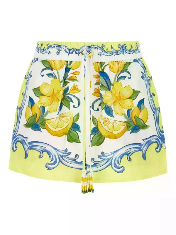 Farm Rio Lemon-print Beaded Shorts