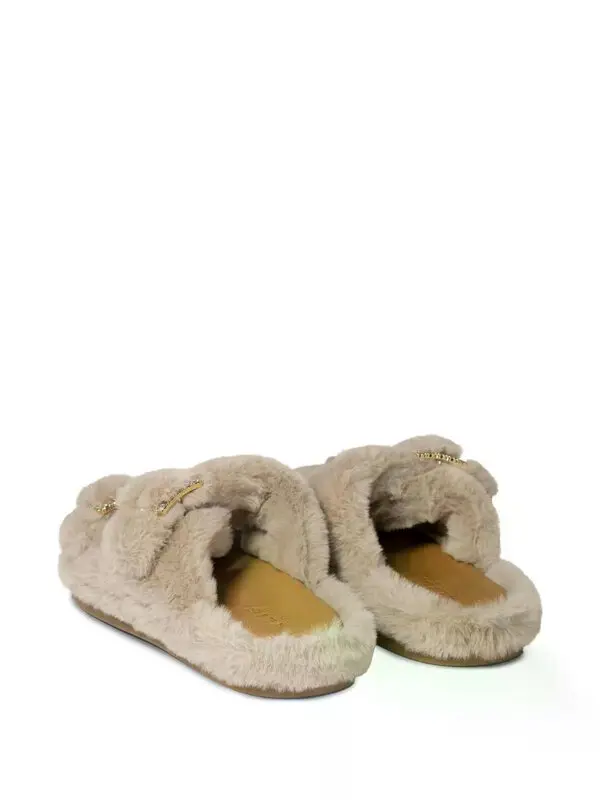 ALIBI Faux-fur Rhinestone Embellished Flat Sandals - Blacks And Greys