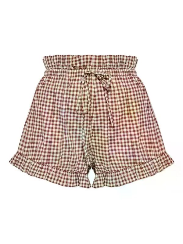 Posse Gingham Ruffled Shorts - Brown