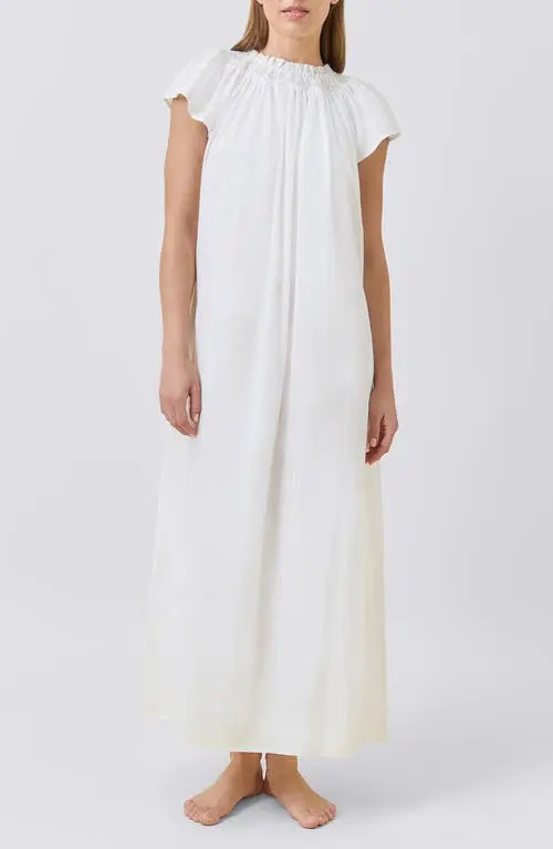 PAPINELLE Shirred Neck Cotton Maxi Nightie Nightgown - Ecru