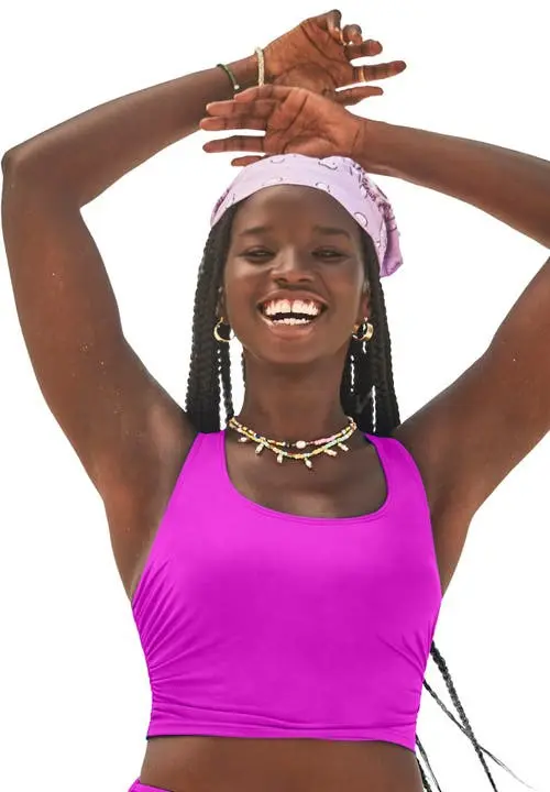 SWIMSUITS FOR ALL Cropped Racerback Tankini Top - Very Fuchsia