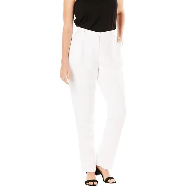 JESSICA LONDON Linen-blend Pleated Pants - White