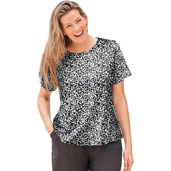 SWIM 365 Relaxed Fit Crewneck Swim Tee - Black White Abstract