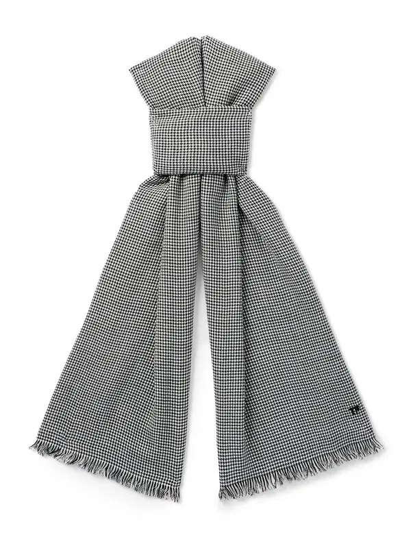 TOM FORD Frayed Puppytooth Wool Scarf - Black