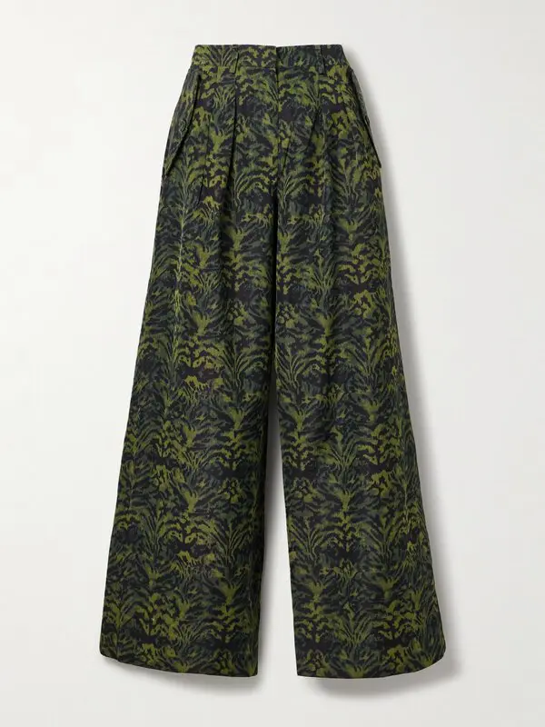 Ulla Johnson Charlie Pleated Printed Poplin Wide-leg Pants - Green