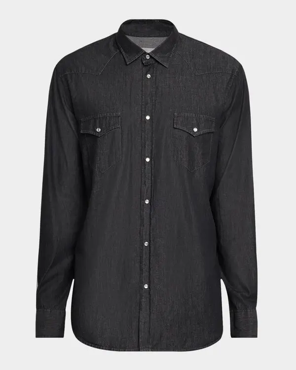 Neiman Marcus Denim Western Button-down Shirt