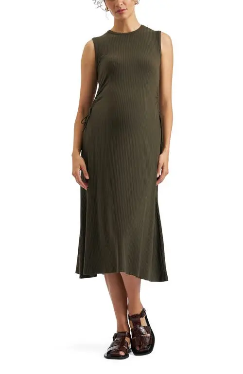 RIPE MATERNITY Carol Rib A-line Dress - Khaki