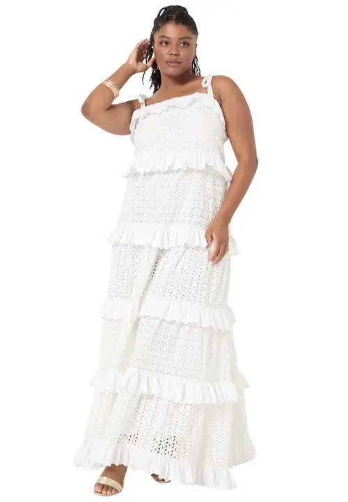 JUNE + VIE Eyelet Tiered Maxi Dress