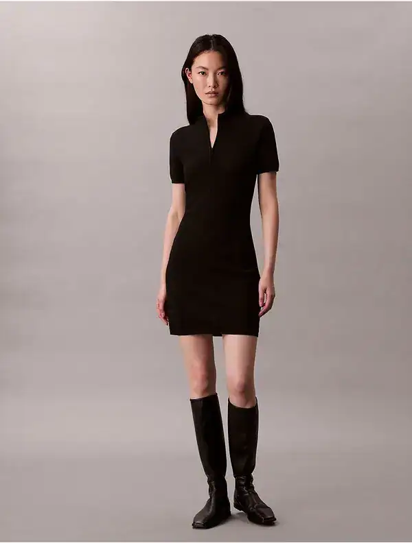 Tech Knit Mini Sweater Dress - Black
